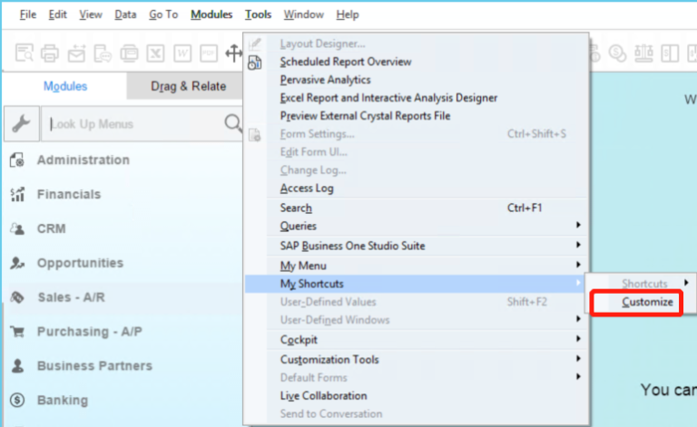 Customize Shortcuts in SAP Business One | SAP B1 | MTC Systems