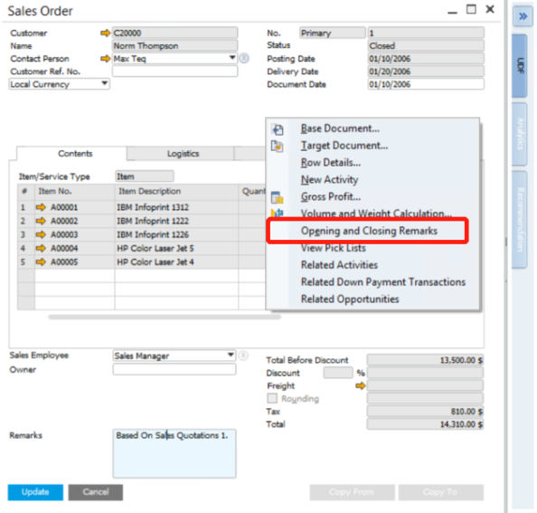 Opening and Closing Remarks in SAP Business One | SAP B1 | MTC Systems