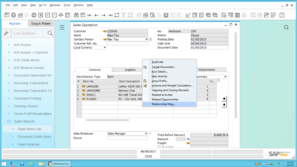 Relationship Map In Sap Business One Sap B1 Mtc Systems